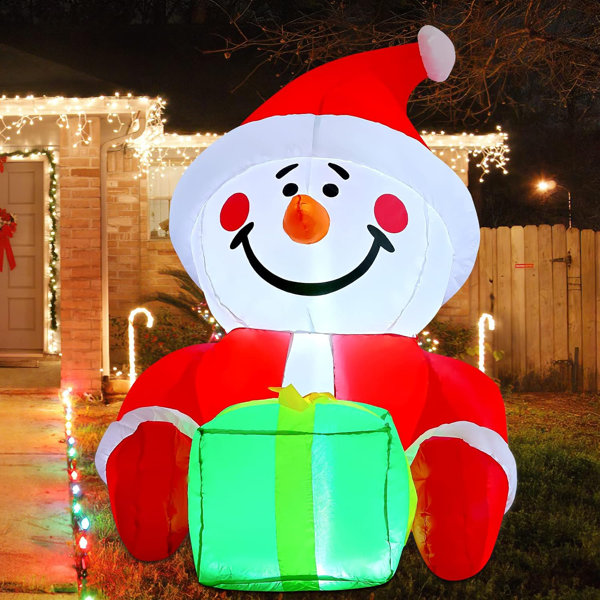 The Holiday Aisle® Jayva 4.3 FT Christmas Inflatable Cute Blow Up Snowman Inflatable with LED ...